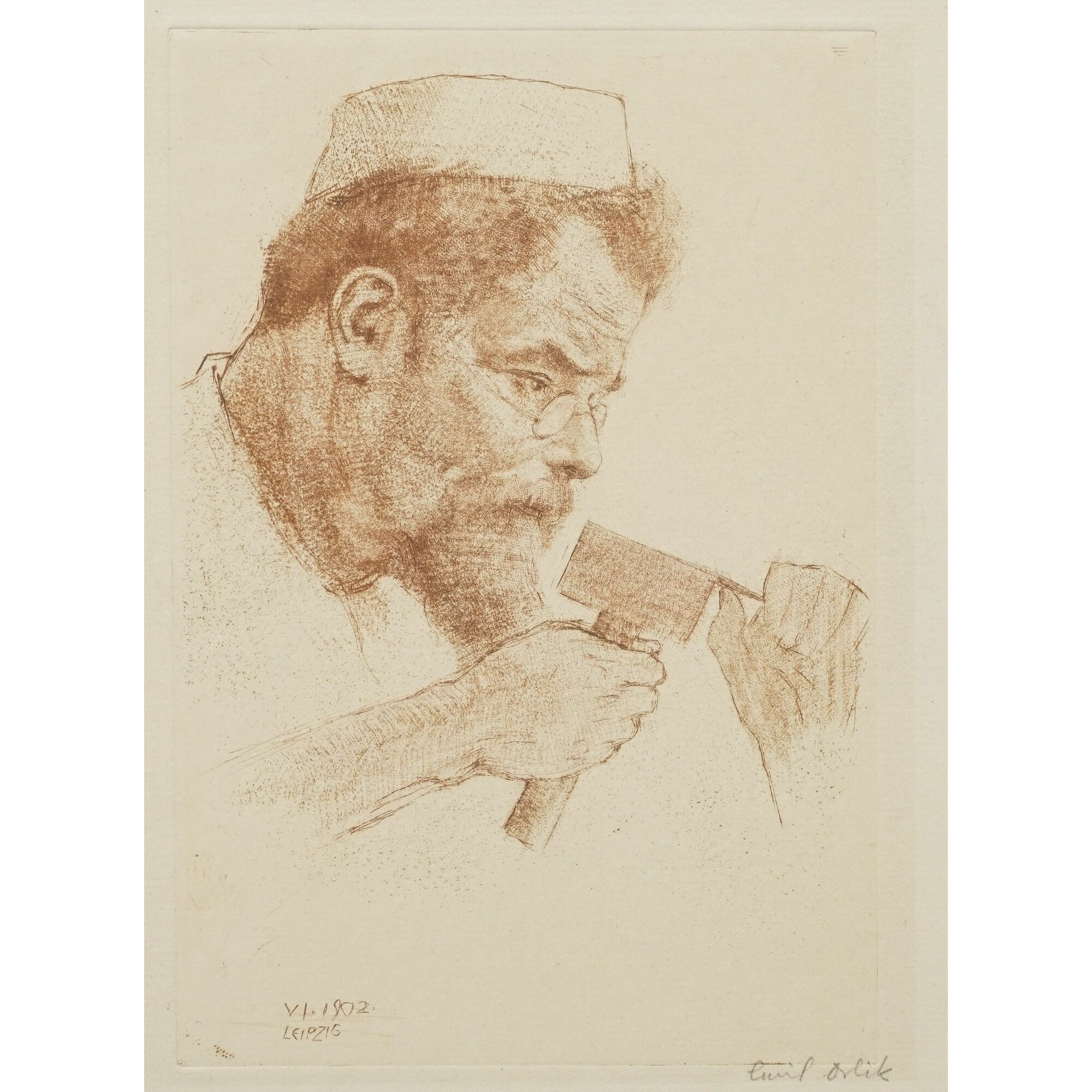 Emil Orlik, "Klinger bei der Arbeit" Emil Orlik (1870-1932), "Klinger ...